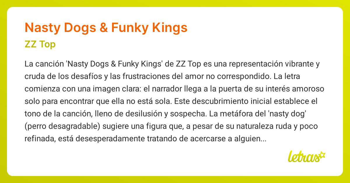 Significado de la canción NASTY DOGS & FUNKY KINGS (ZZ Top) - LETRAS.COM