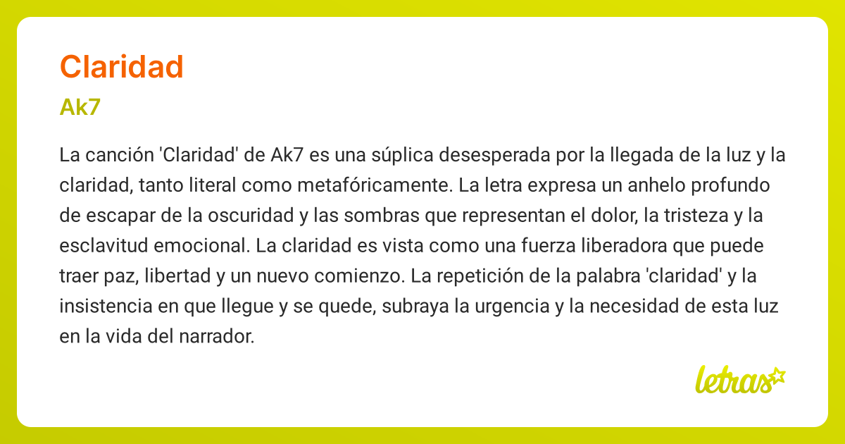 Significado de la canción CLARIDAD (Ak7) - LETRAS.COM