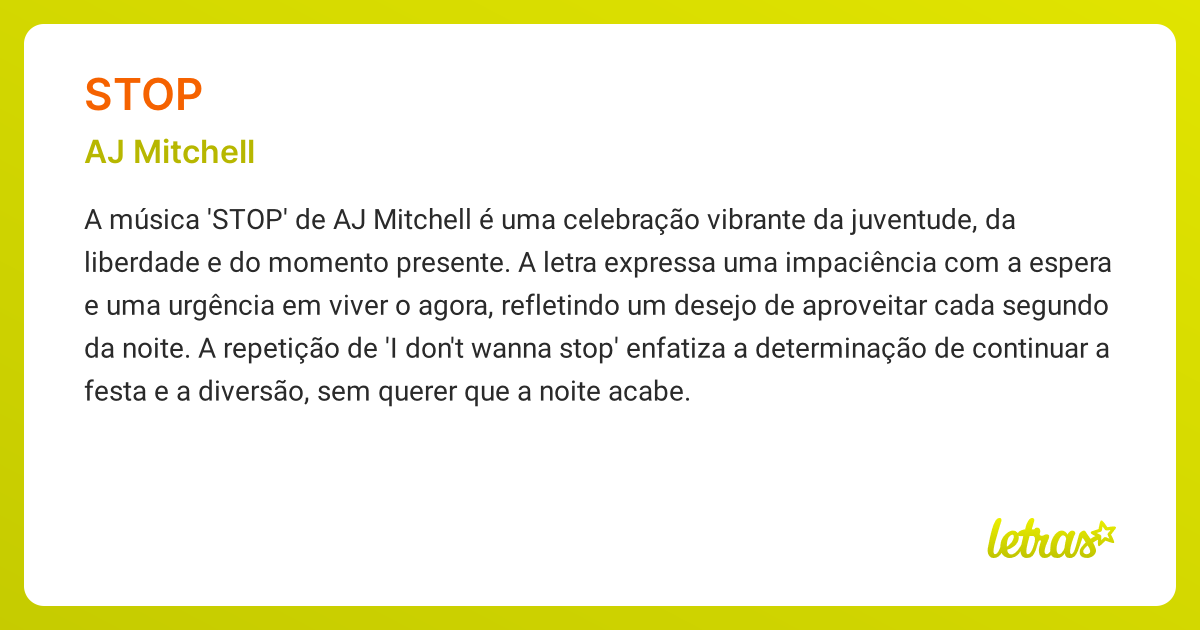 Significado da música STOP (AJ Mitchell) - LETRAS.MUS.BR