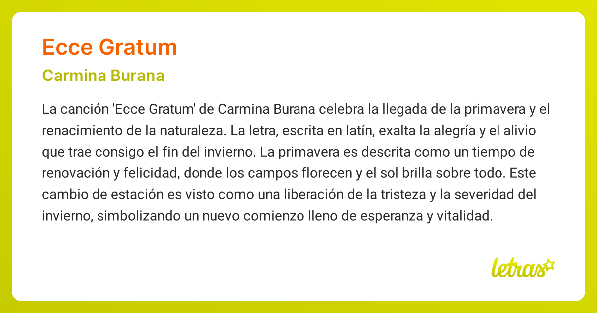 Significado de la canción ECCE GRATUM (Carmina Burana) - LETRAS.COM