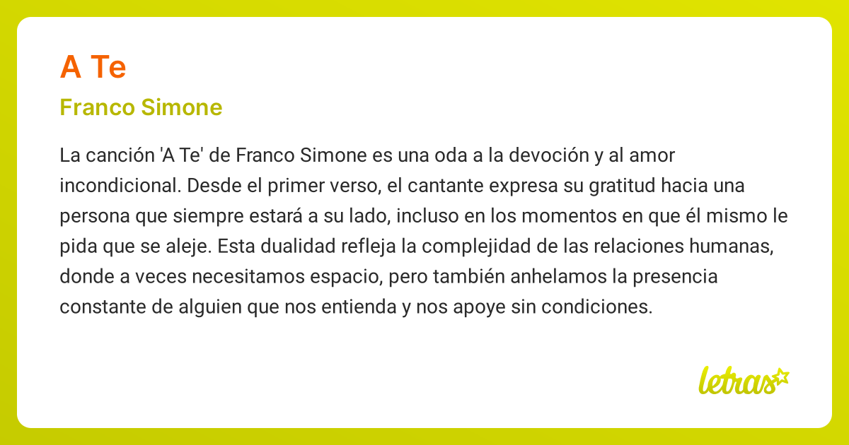 Significado de la canción A TE (Franco Simone) - LETRAS.COM