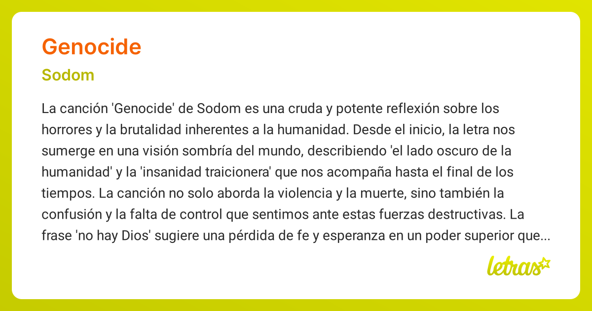 Significado de la canción GENOCIDE (Sodom) - LETRAS.COM