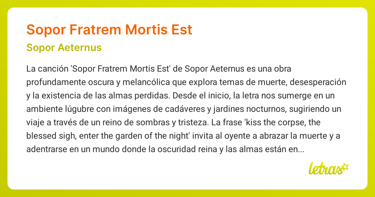 Significado de la canción SOPOR FRATREM MORTIS EST (Sopor Aeternus ...