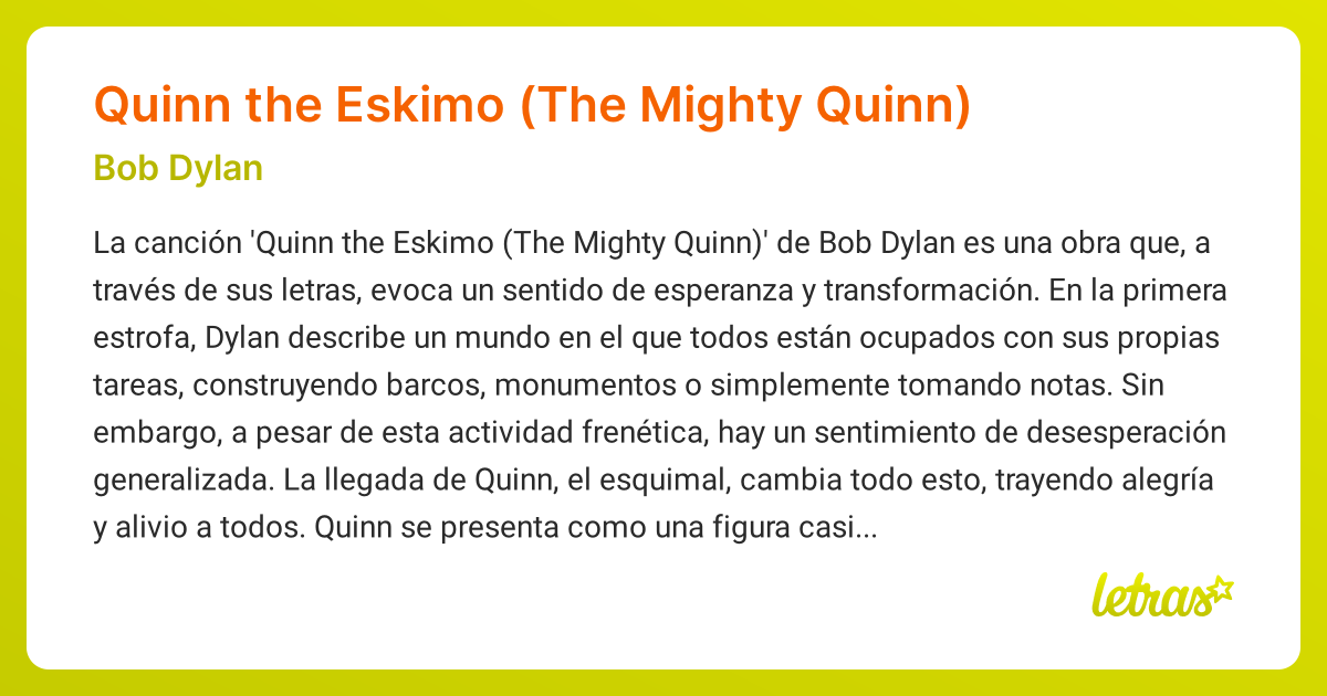 Significado de la canción Quinn the Eskimo (The Mighty Quinn) (Bob ...