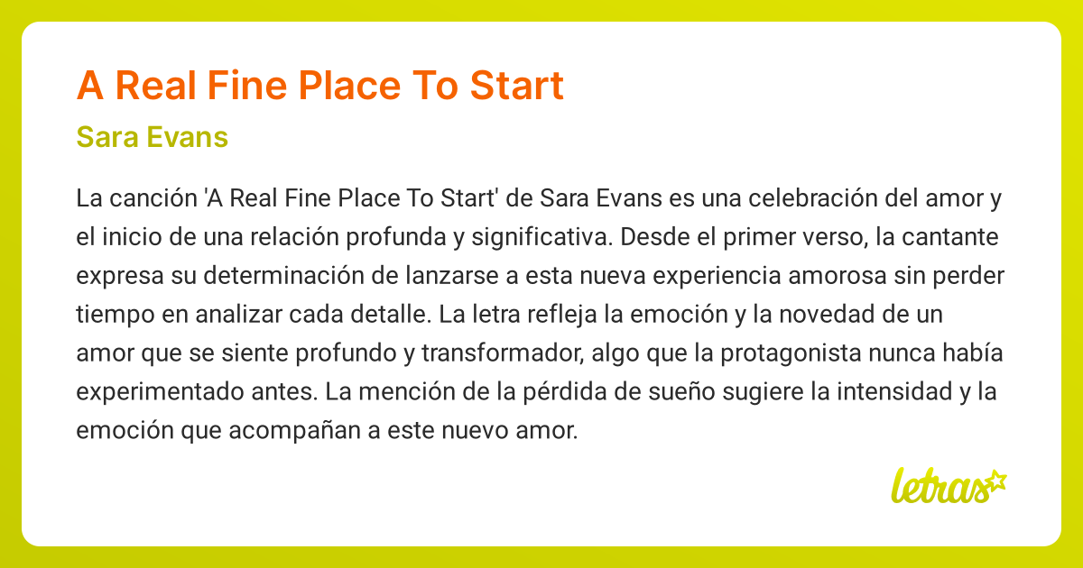 Significado de la canción A REAL FINE PLACE TO START (Sara Evans ...