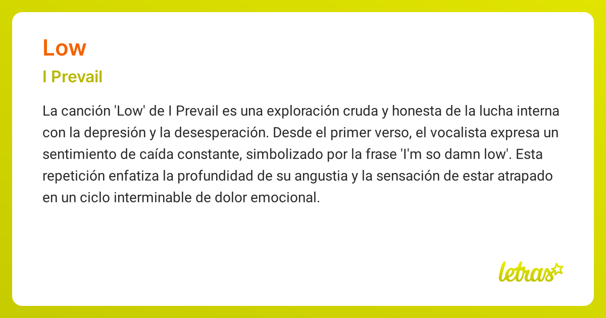Significado de la canción LOW (I Prevail) - LETRAS.COM