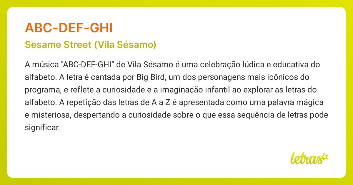 Significado da música ABC-DEF-GHI (Sesame Street (Vila Sésamo ...