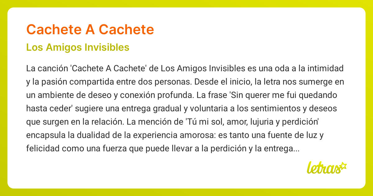 Significado de la canción CACHETE A CACHETE (Los Amigos Invisibles ...