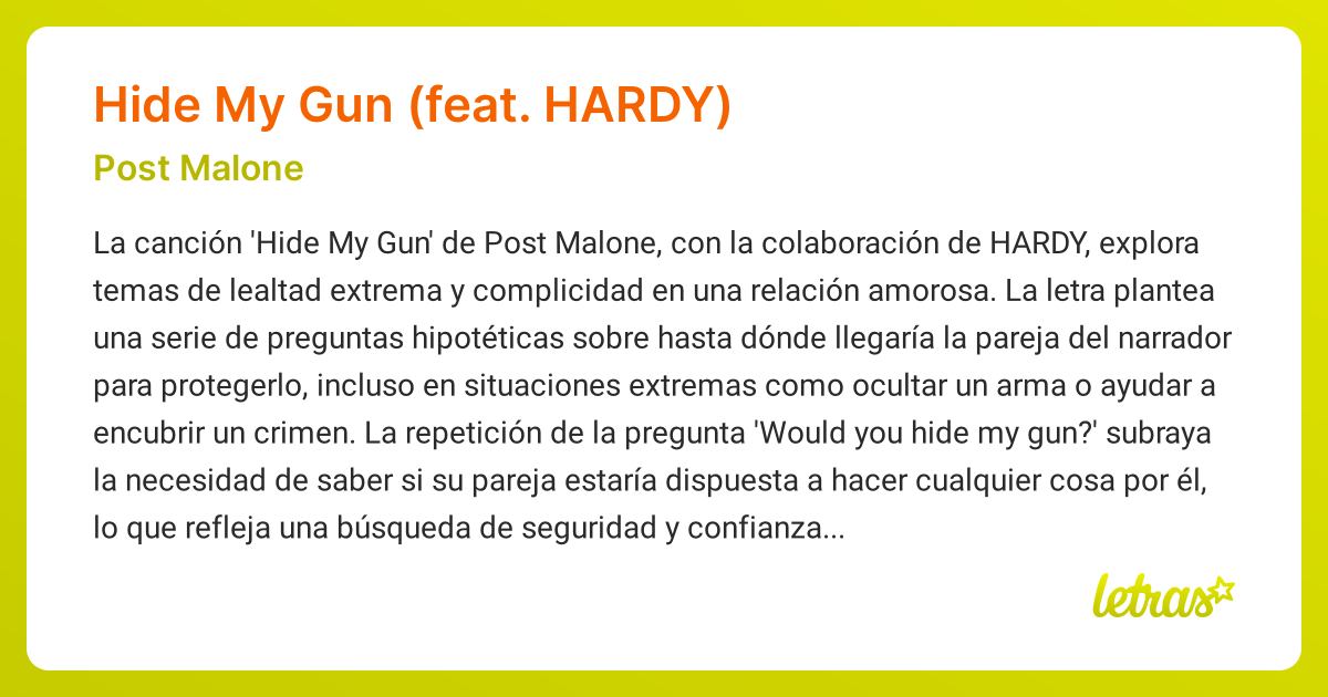 Significado de la canción HIDE MY GUN (FEAT. HARDY) (Post Malone ...