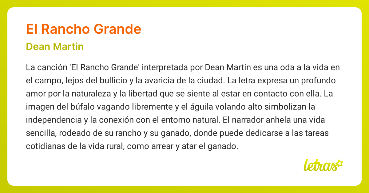 Significado de la canción EL RANCHO GRANDE (Dean Martin) - LETRAS.COM