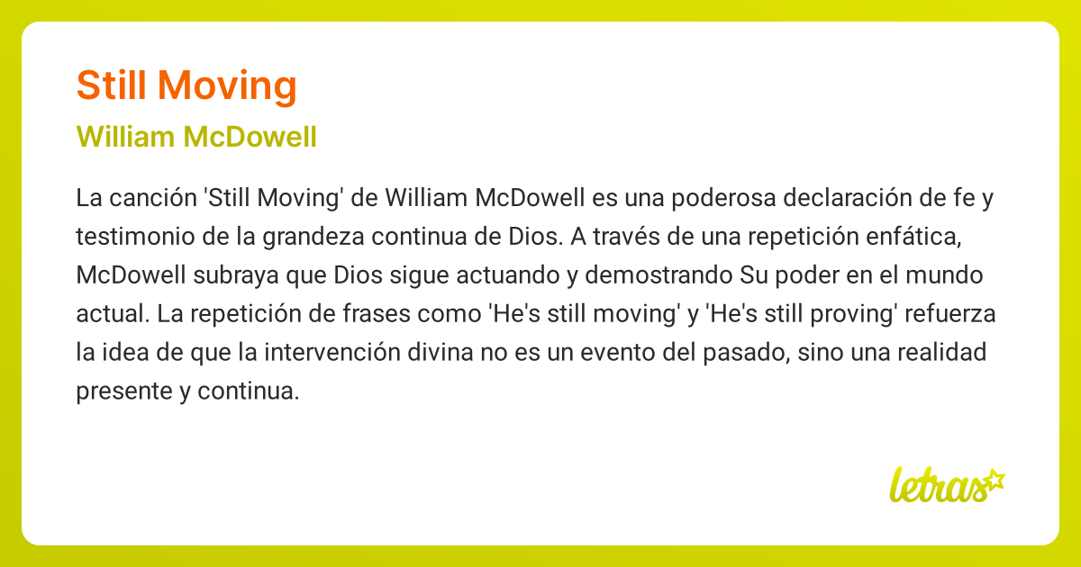 Significado de la canción STILL MOVING (William McDowell) - LETRAS.COM