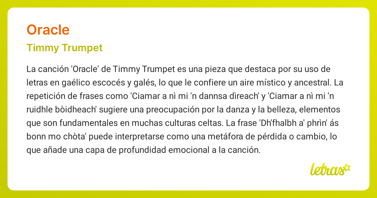 Significado de la canción ORACLE (Timmy Trumpet) - LETRAS.COM