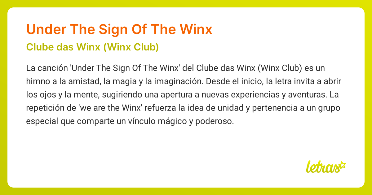 Significado de la canción UNDER THE SIGN OF THE WINX (Clube das Winx ...