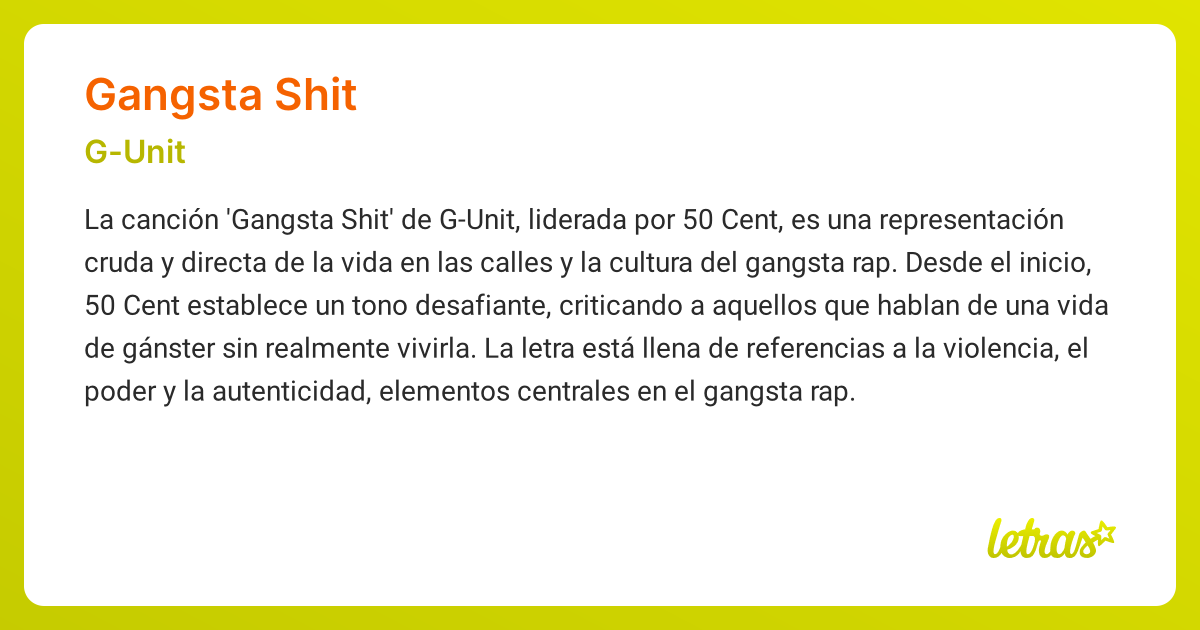 Significado de la canción GANGSTA SHIT (G-Unit) - LETRAS.COM