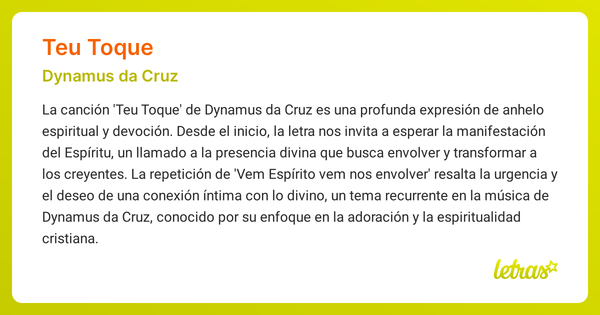 Significado de la canción TEU TOQUE (Dynamus da Cruz) - LETRAS.COM