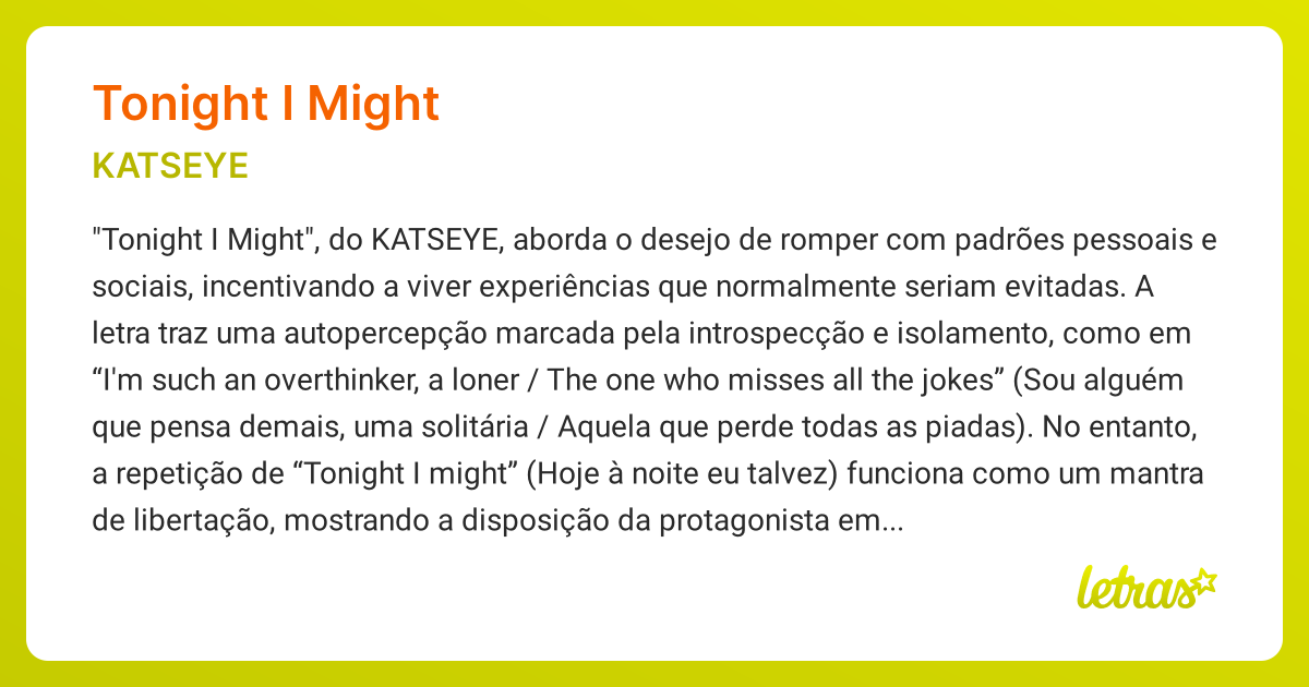 Significado da música TONIGHT I MIGHT (KATSEYE) - LETRAS.MUS.BR