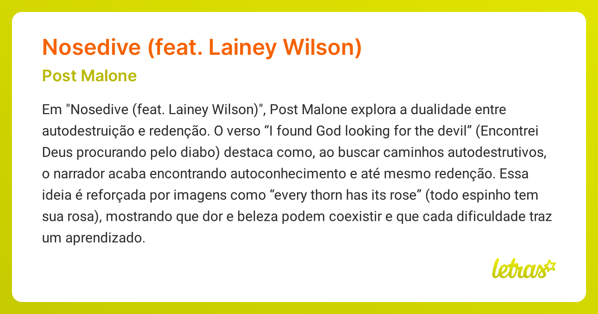 Significado Da Música Nosedive Feat Lainey Wilson Post Malone 9946