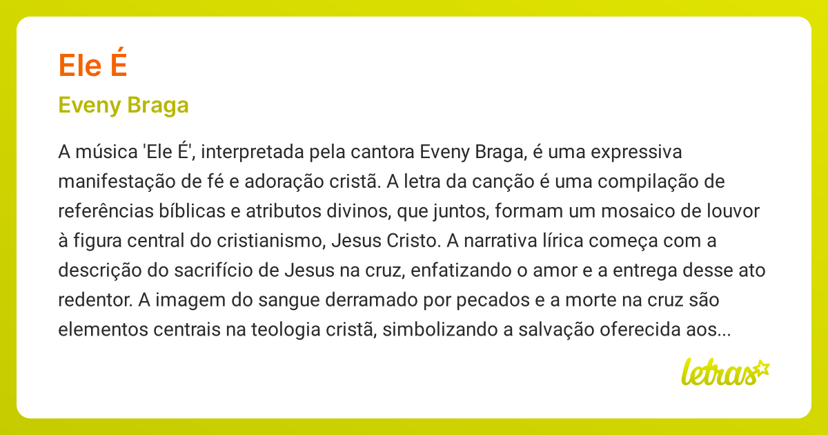 Significado da música ELE É (Eveny Braga) - LETRAS.MUS.BR