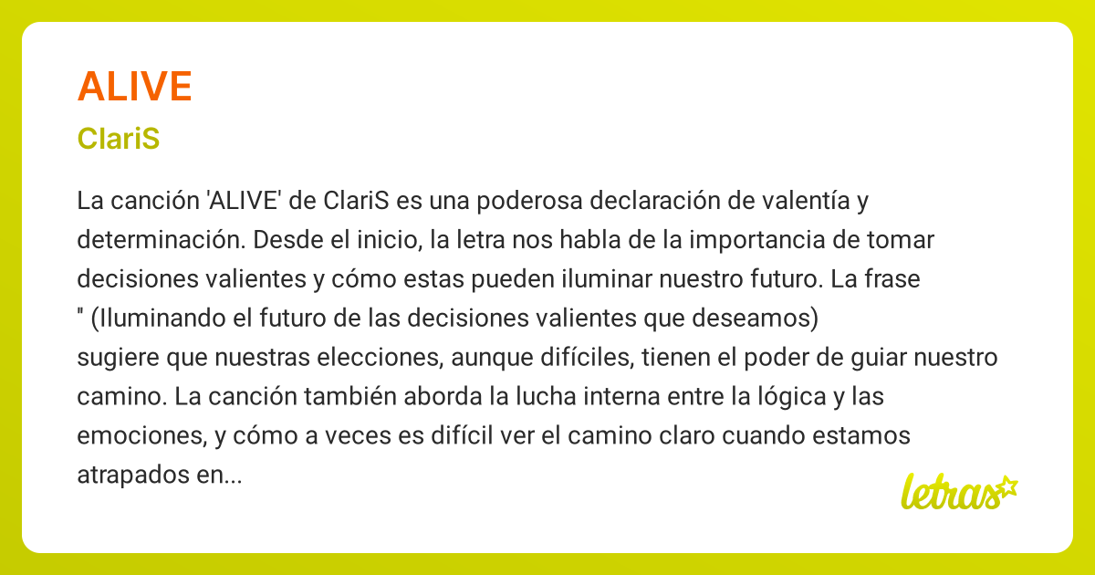 Significado de la canción ALIVE (ClariS) - LETRAS.COM