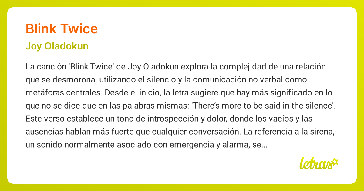 Significado de la canción BLINK TWICE (Joy Oladokun) - LETRAS.COM
