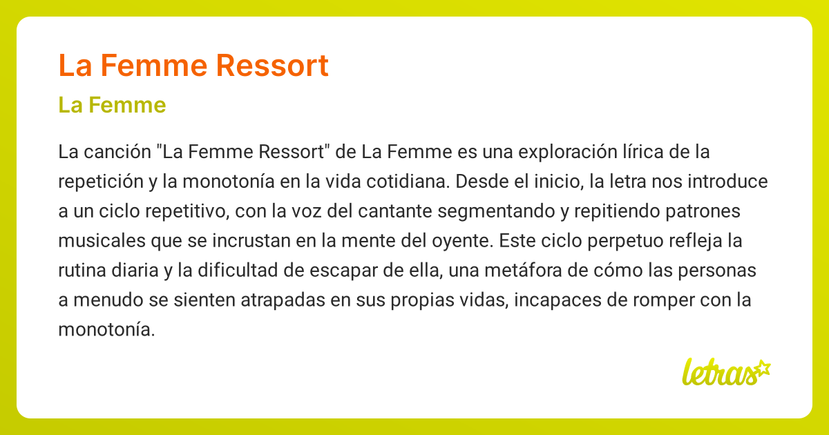Significado de la canción LA FEMME RESSORT (La Femme) - LETRAS.COM