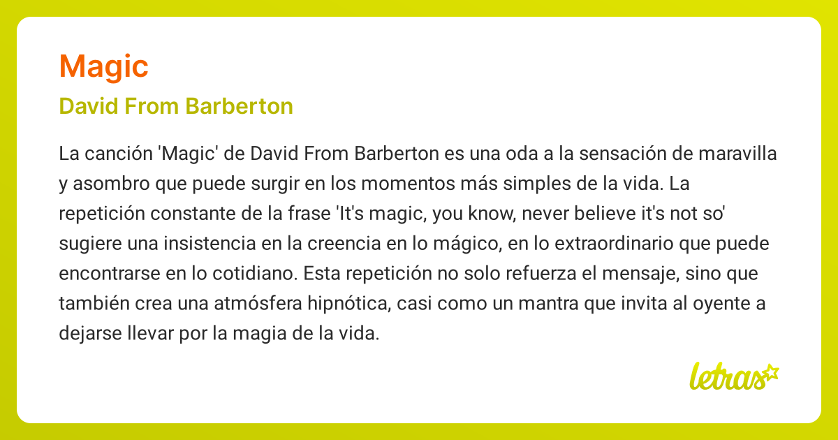 Significado de la canción MAGIC (David From Barberton) - LETRAS.COM
