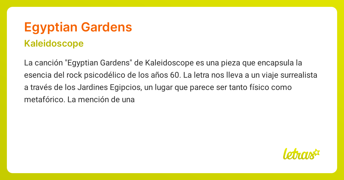 Significado de la canción EGYPTIAN GARDENS (Kaleidoscope) - LETRAS.COM