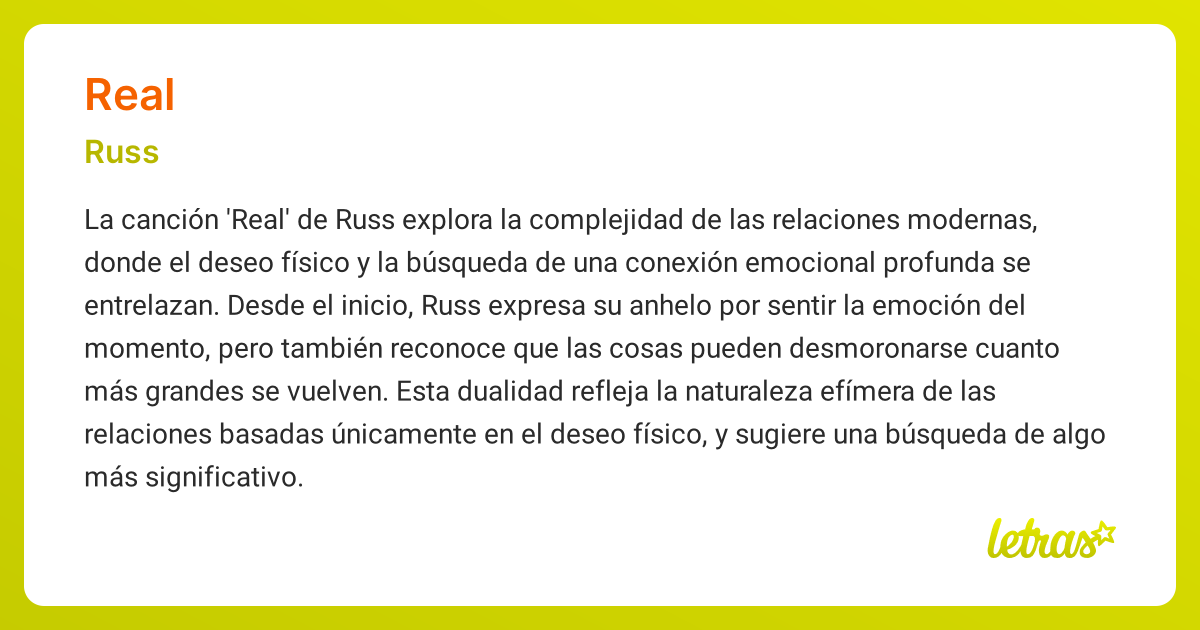 Significado de la canción REAL (Russ) - LETRAS.COM