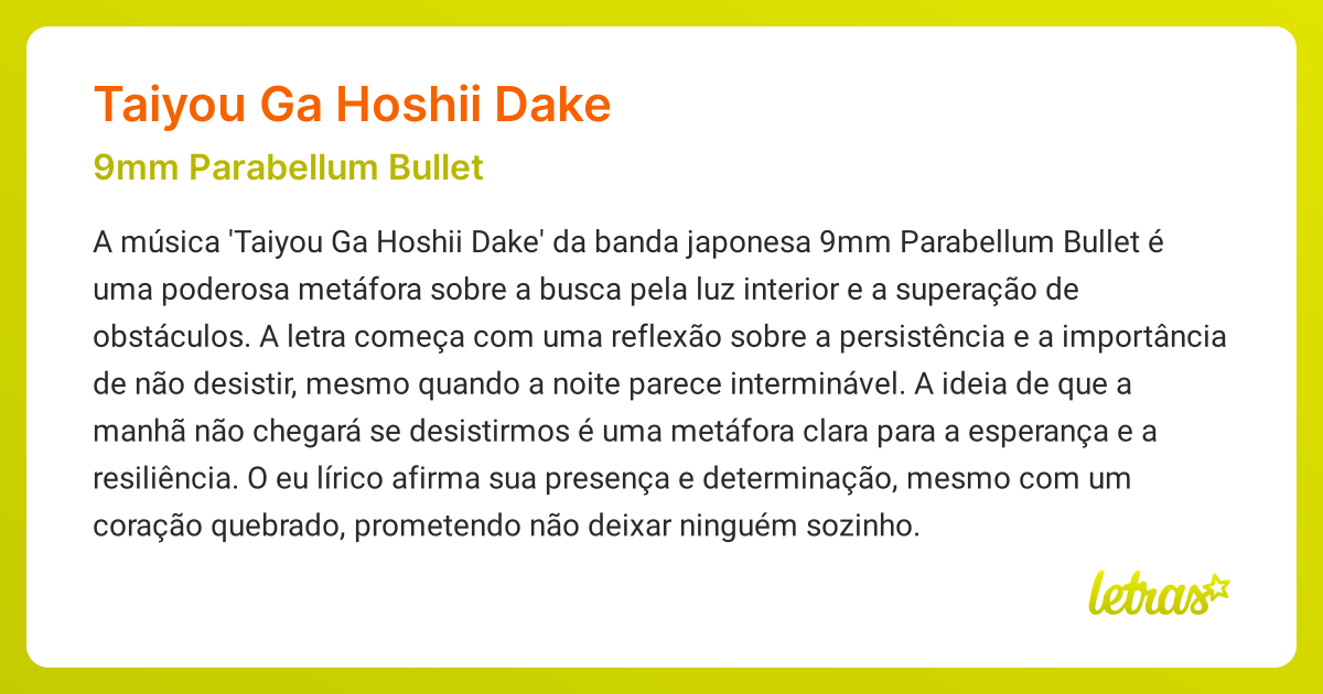 Significado da música TAIYOU GA HOSHII DAKE (9mm Parabellum Bullet ...