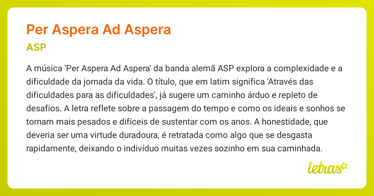 Significado da música PER ASPERA AD ASPERA (ASP) - LETRAS.MUS.BR