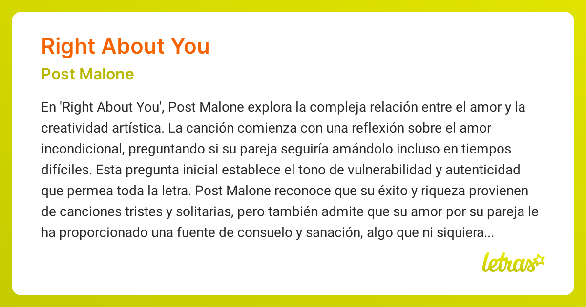 Significado de la canción RIGHT ABOUT YOU (Post Malone) - LETRAS.COM