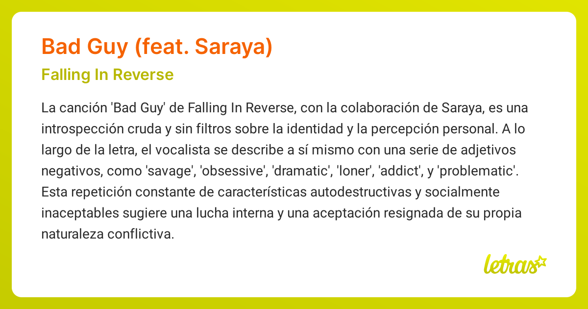 Significado de la canción BAD GUY (FEAT. SARAYA) (Falling In Reverse ...