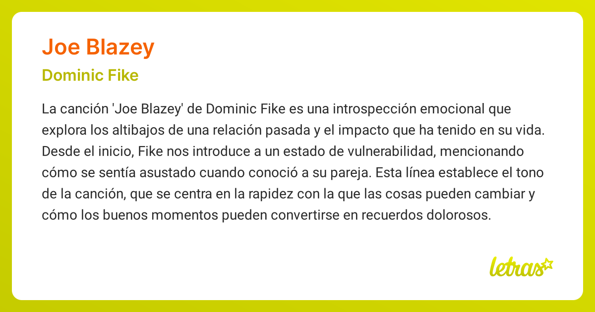 Significado de la canción JOE BLAZEY (Dominic Fike) - LETRAS.COM