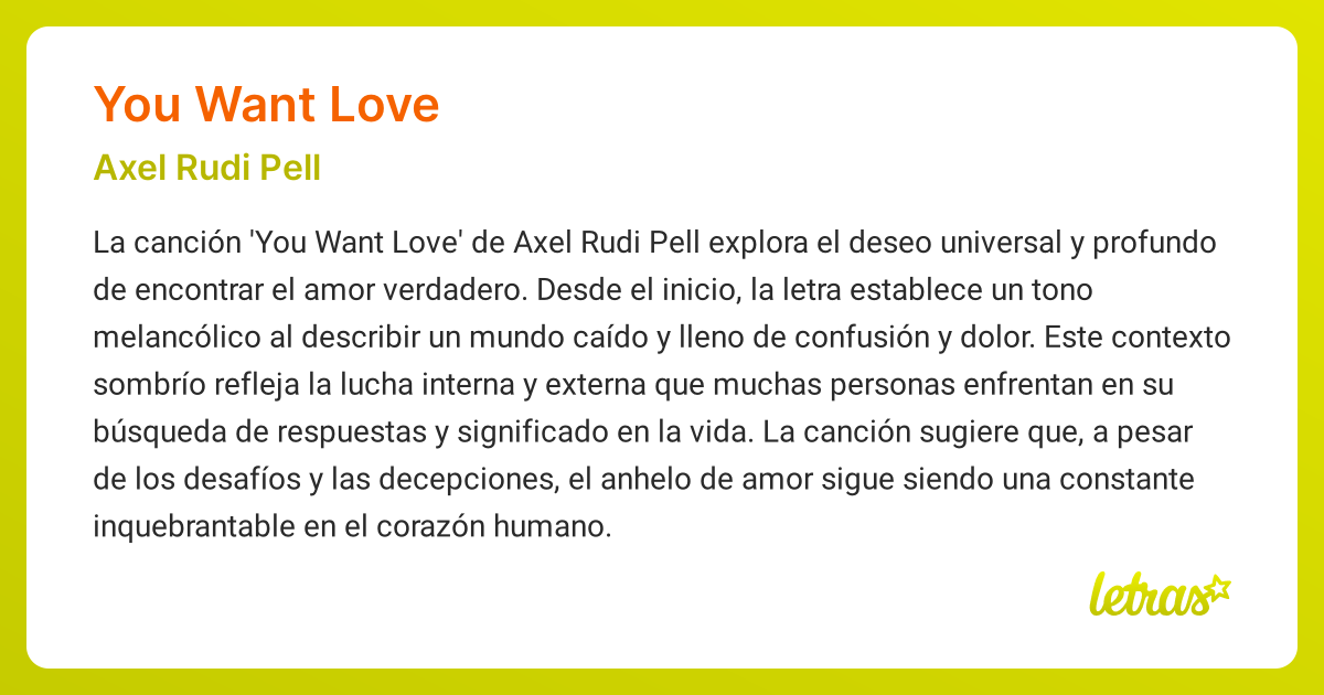 Significado de la canción YOU WANT LOVE (Axel Rudi Pell) - LETRAS.COM