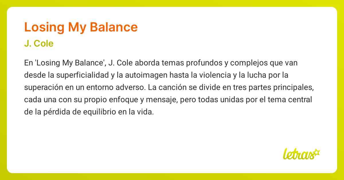 Significado de la canción LOSING MY BALANCE (J. Cole) - LETRAS.COM