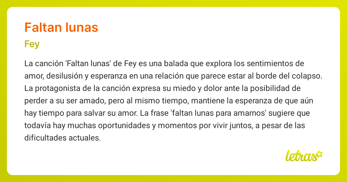 Significado de la canción FALTAN LUNAS (Fey) - LETRAS.COM