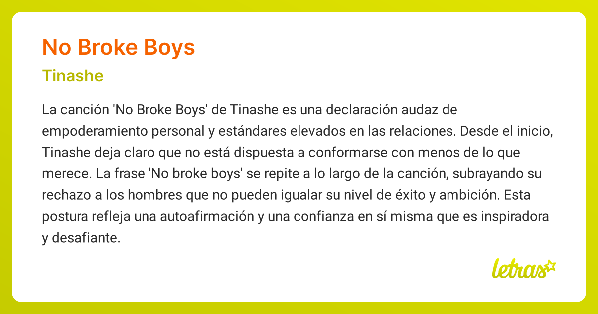 Significado de la canción NO BROKE BOYS (Tinashe) - LETRAS.COM