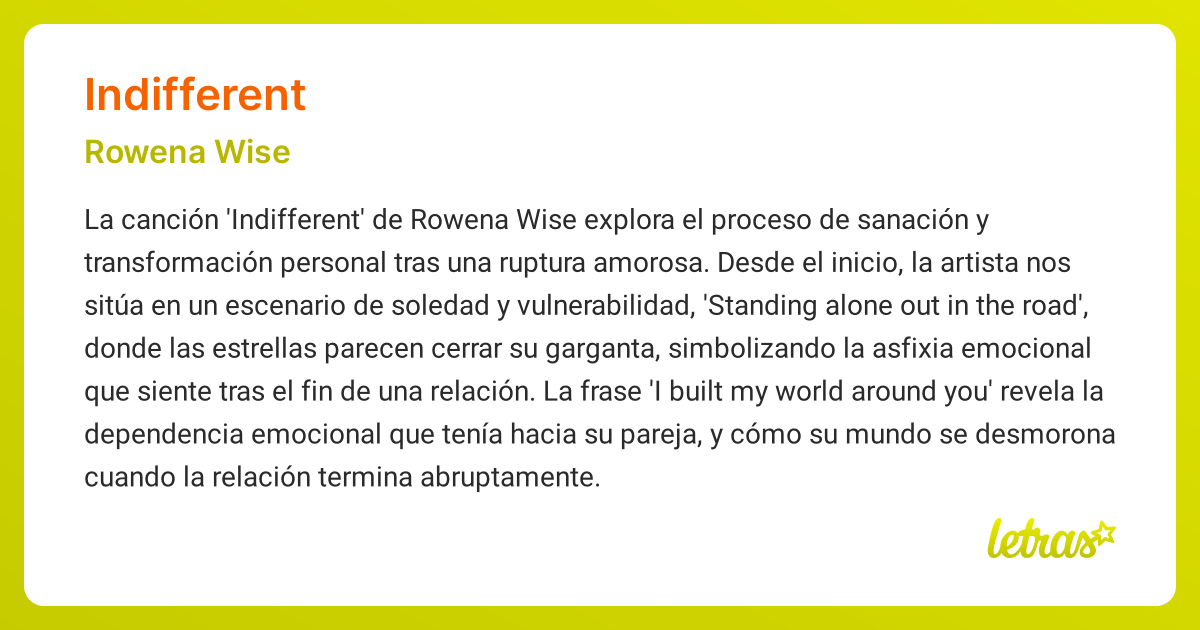 Significado de la canción INDIFFERENT (Rowena Wise) - LETRAS.COM