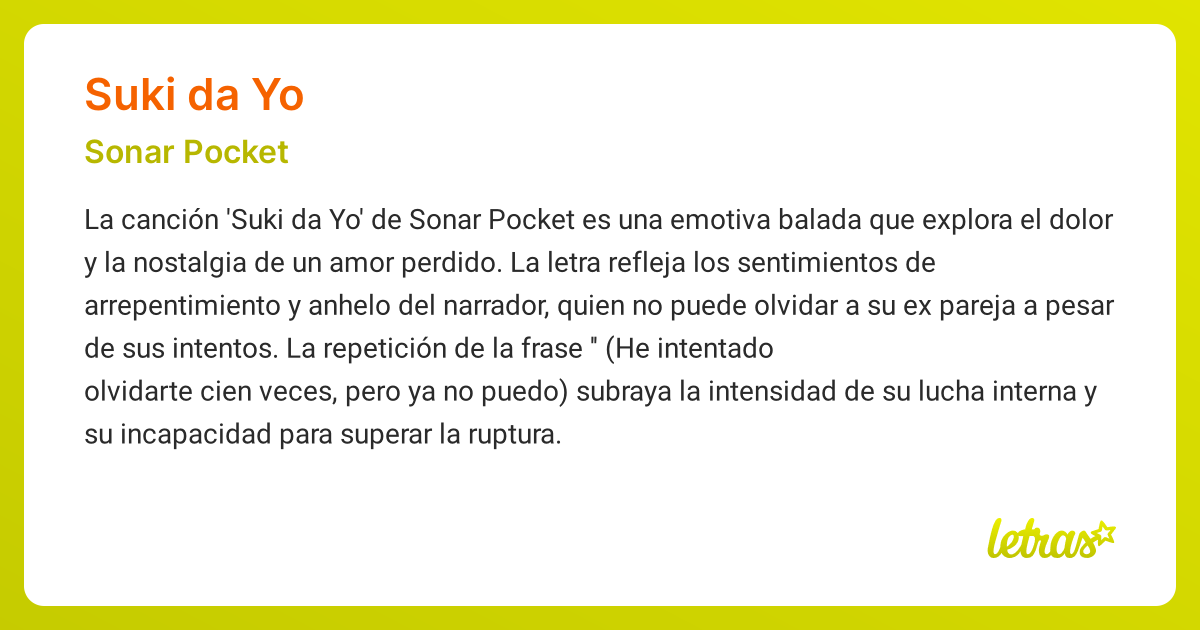 Significado de la canción SUKI DA YO (Sonar Pocket) - LETRAS.COM