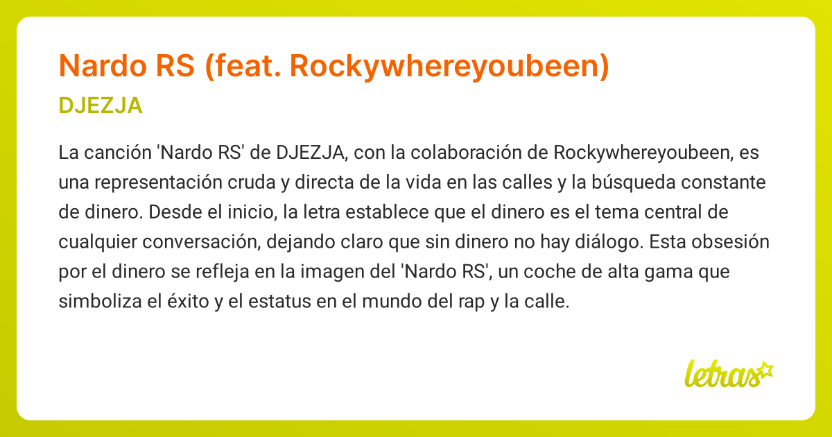 Significado de la canción Nardo RS (feat. Rockywhereyoubeen) (DJEZJA ...