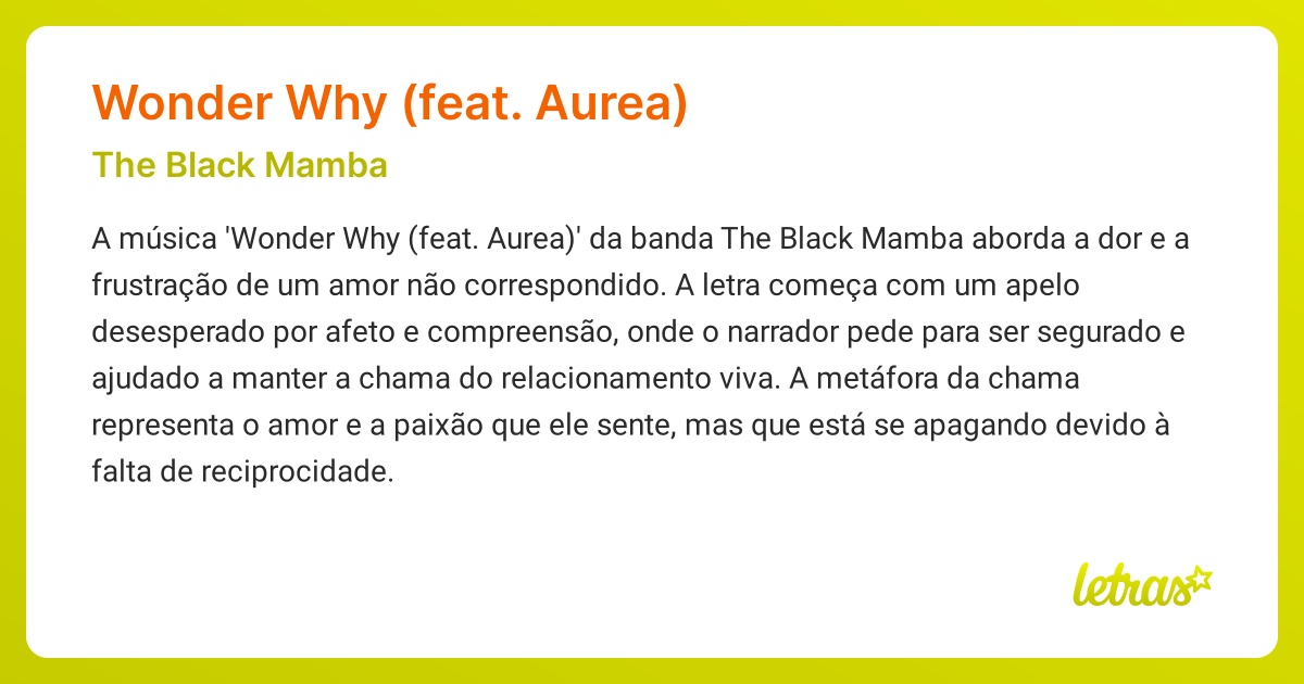 Significado da música WONDER WHY (FEAT. AUREA) (The Black Mamba ...