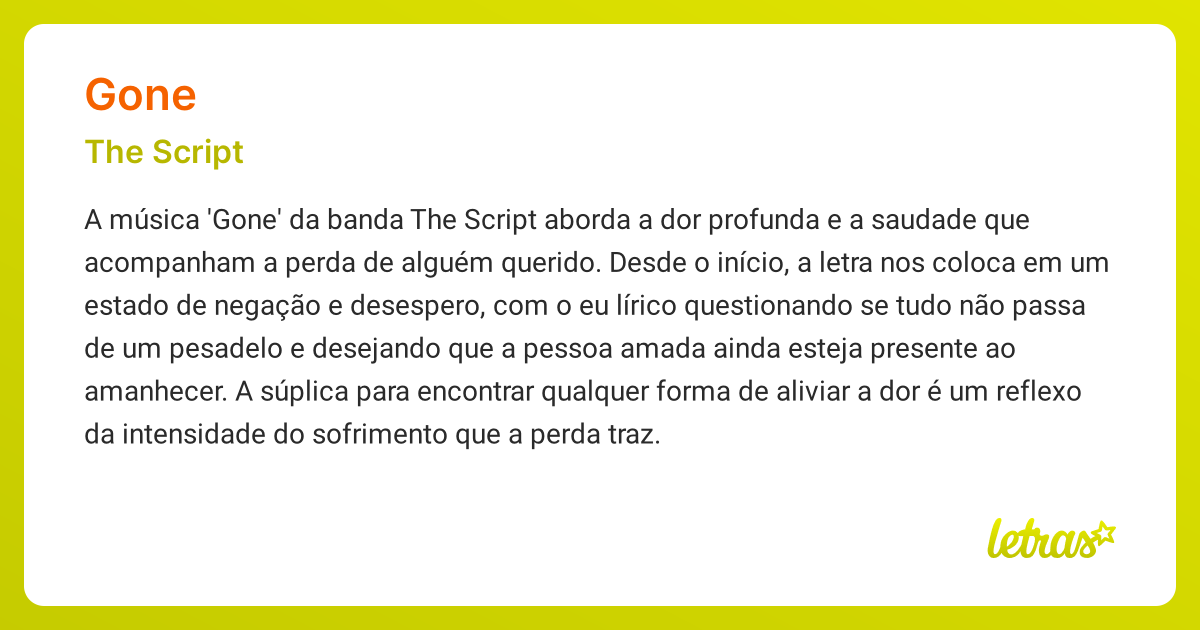 Significado da música GONE (The Script) - LETRAS.MUS.BR