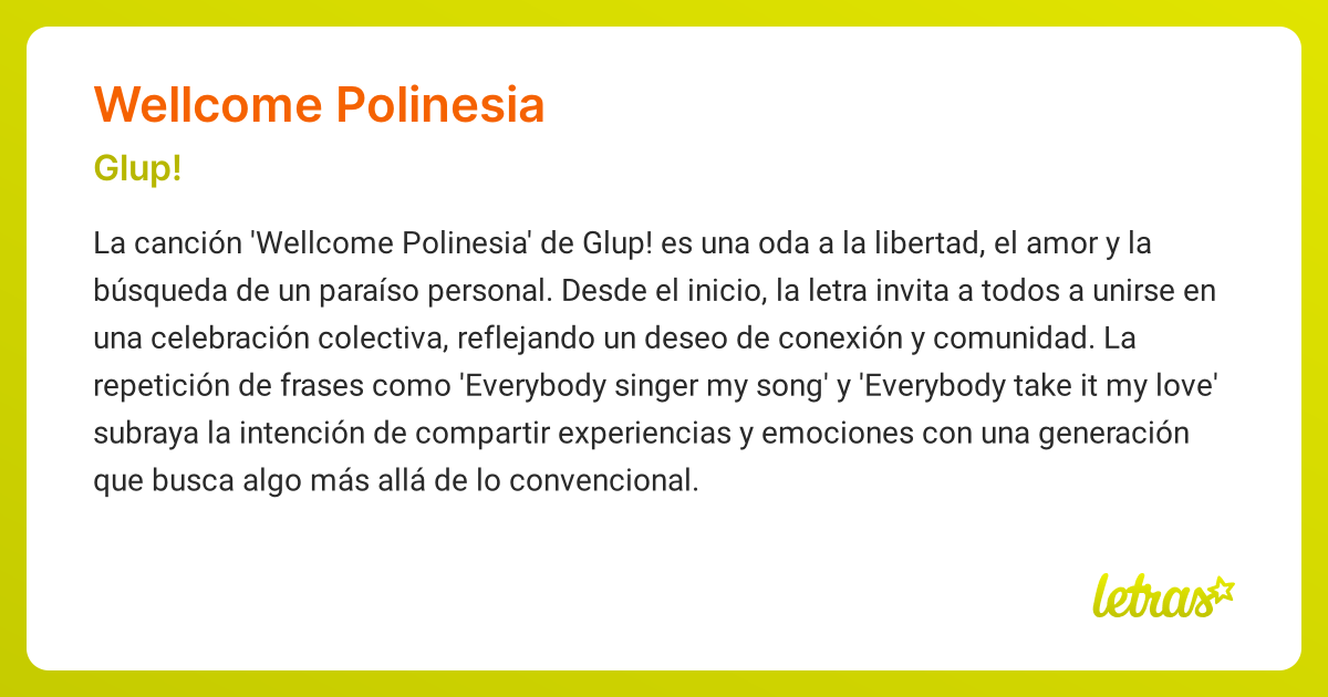 Significado de la canción WELLCOME POLINESIA (Glup!) - LETRAS.COM