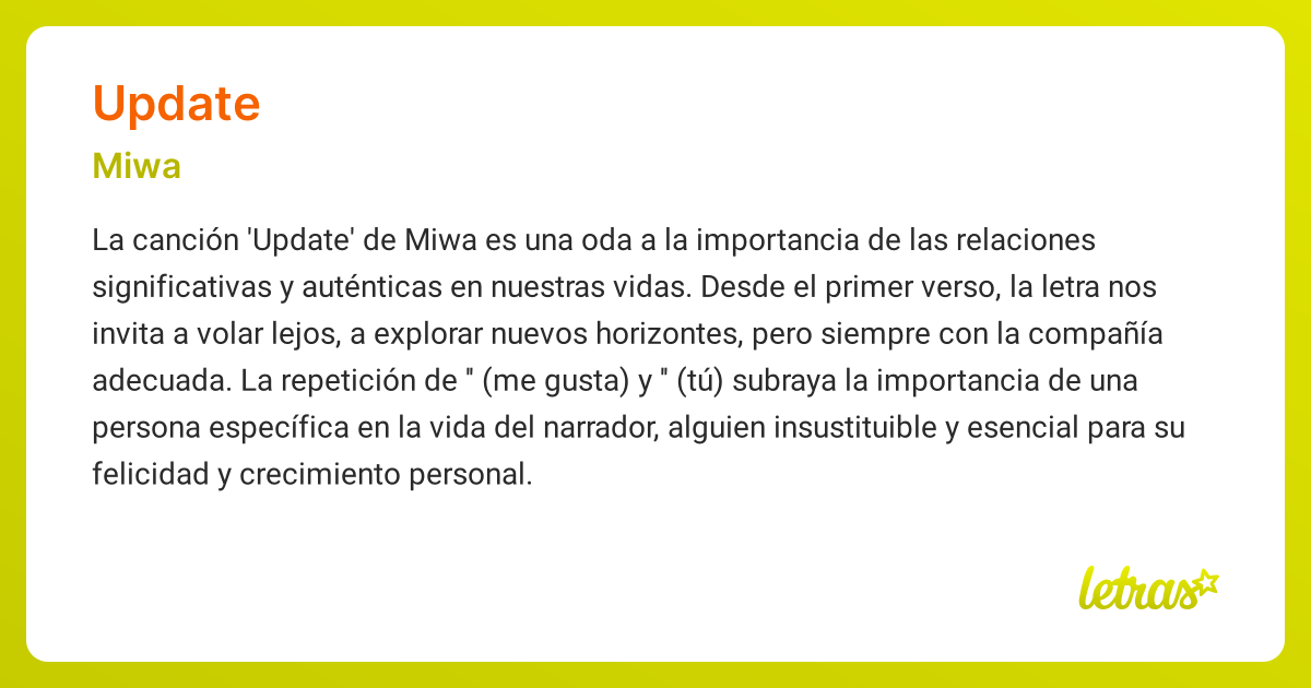 Significado de la canción UPDATE (Miwa) - LETRAS.COM