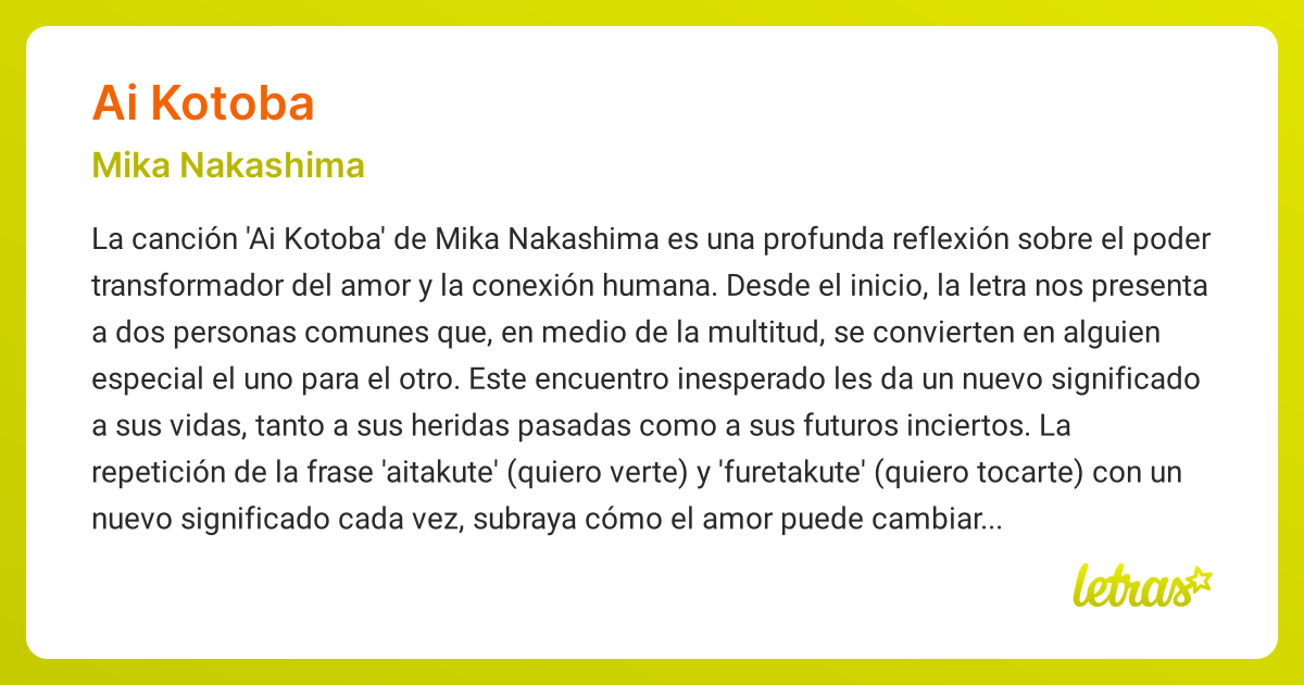 Significado de la canción AI KOTOBA (Mika Nakashima) - LETRAS.COM