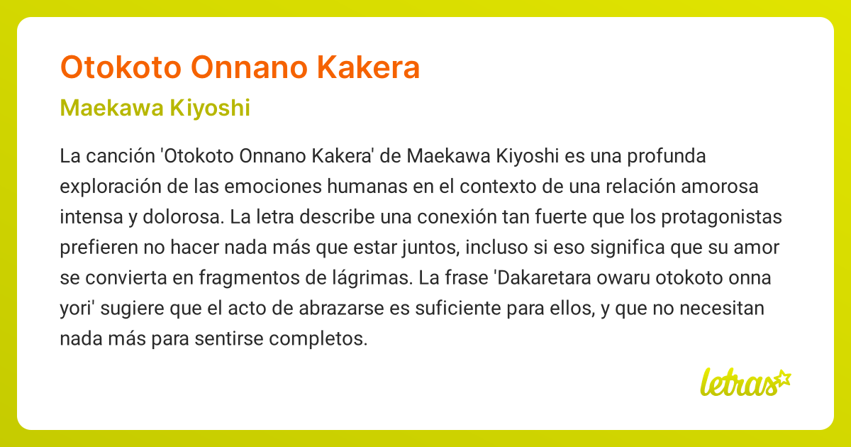 Significado de la canción OTOKOTO ONNANO KAKERA (Maekawa Kiyoshi ...