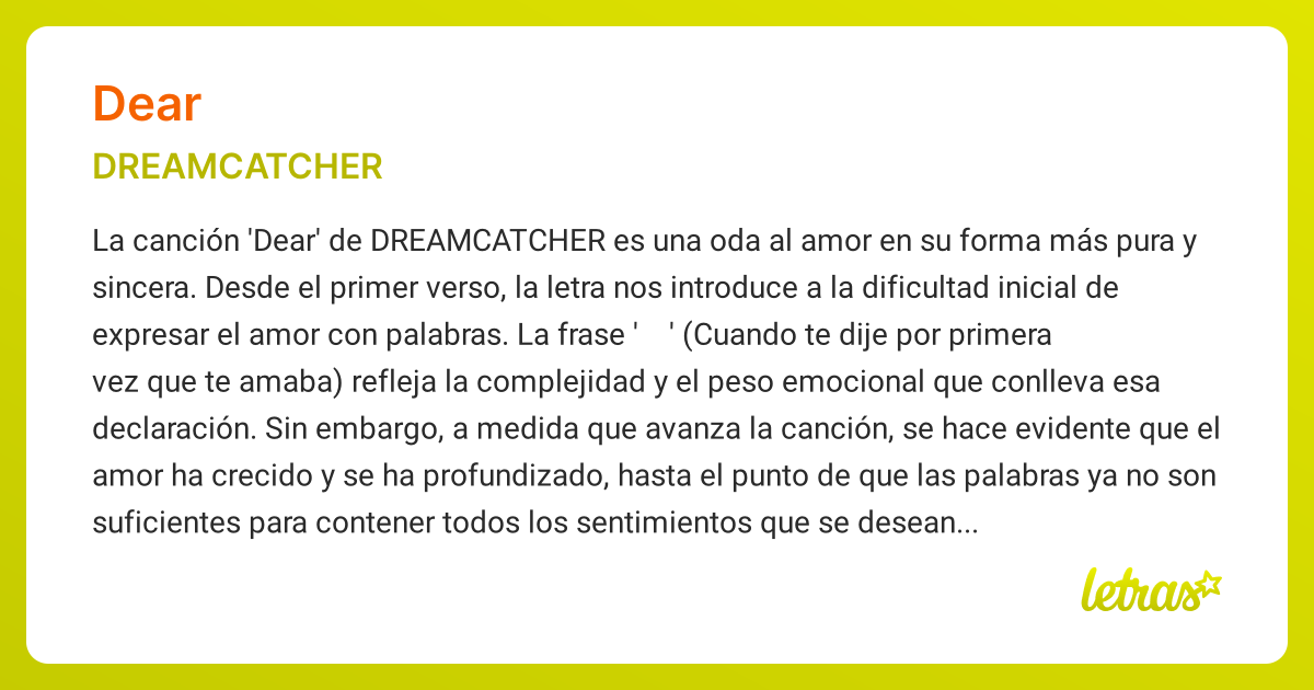Significado de la canción DEAR (DREAMCATCHER) - LETRAS.COM