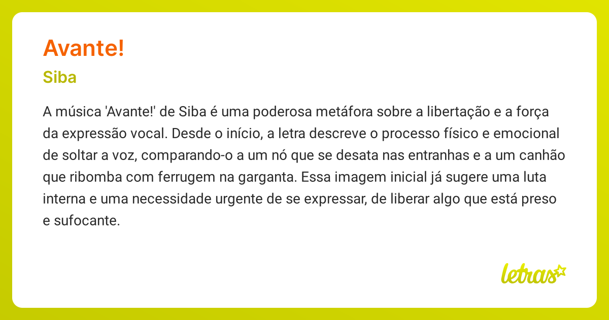 Significado da música AVANTE! (Siba) - LETRAS.MUS.BR