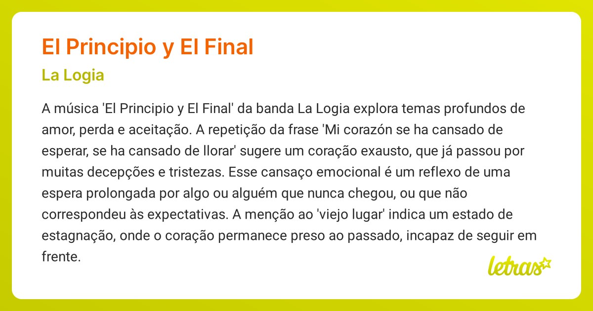 Significado da música EL PRINCIPIO Y EL FINAL (La Logia) - LETRAS.MUS.BR