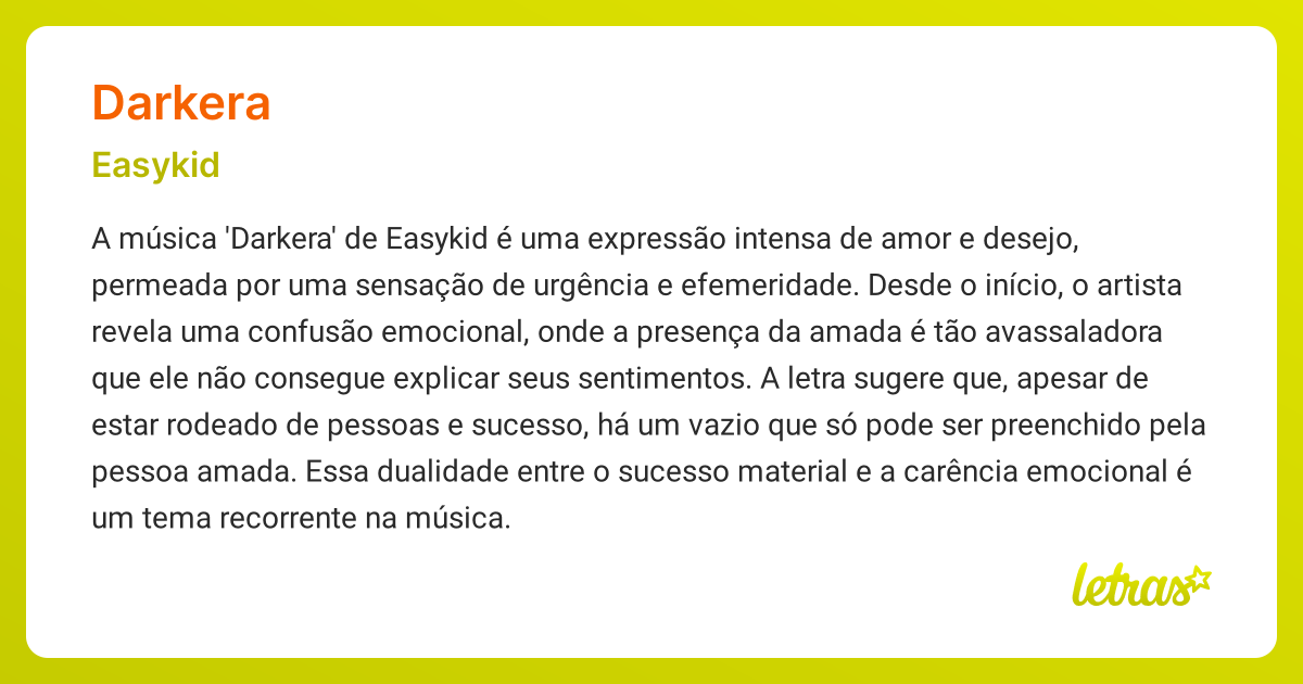 Significado da música DARKERA (Easykid) - LETRAS.MUS.BR